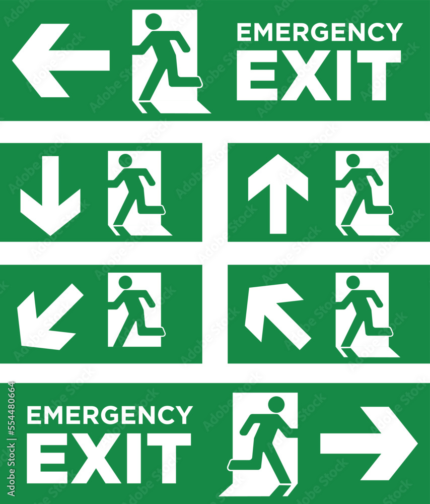 emergency exit sign print ready vector set Stock Vector | Adobe Stock