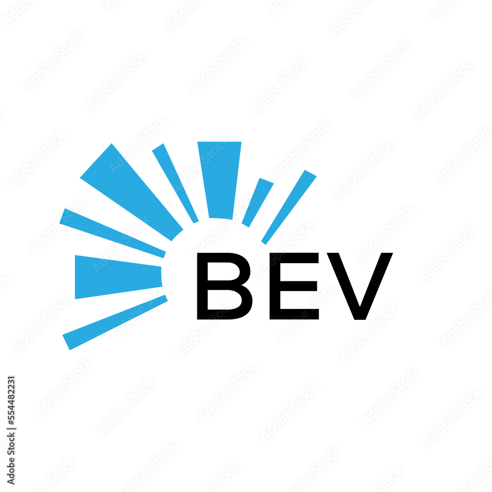 BEV letter logo. BEV blue image on white background and black letter ...