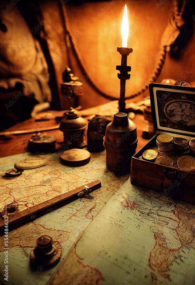 Image of an ancient ancient pirate map. An ancient paper pirate scroll ...