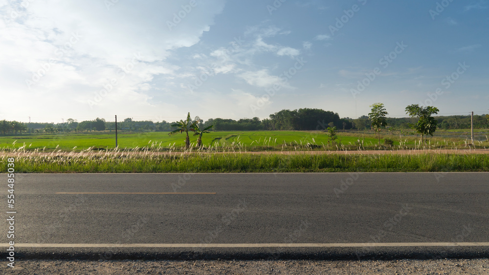 Horizontal view of asphalt road in Thailand. Background of parallel ...
