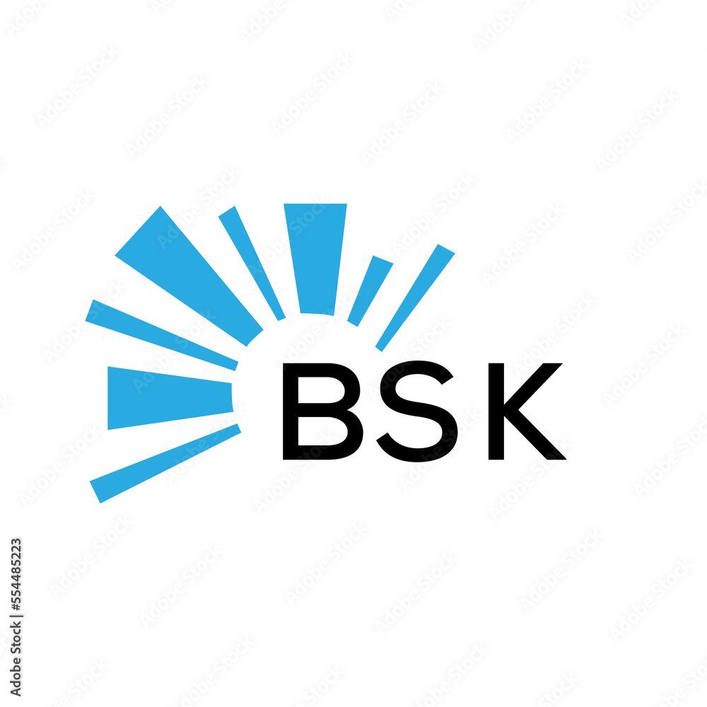 BSK letter logo. BSK blue image on white background and black letter ...
