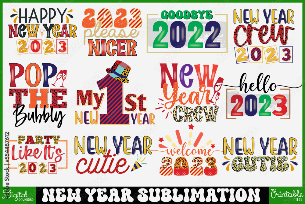 New Year Sublimation Design Bundle 2023 png - New Years png - 2023 ...