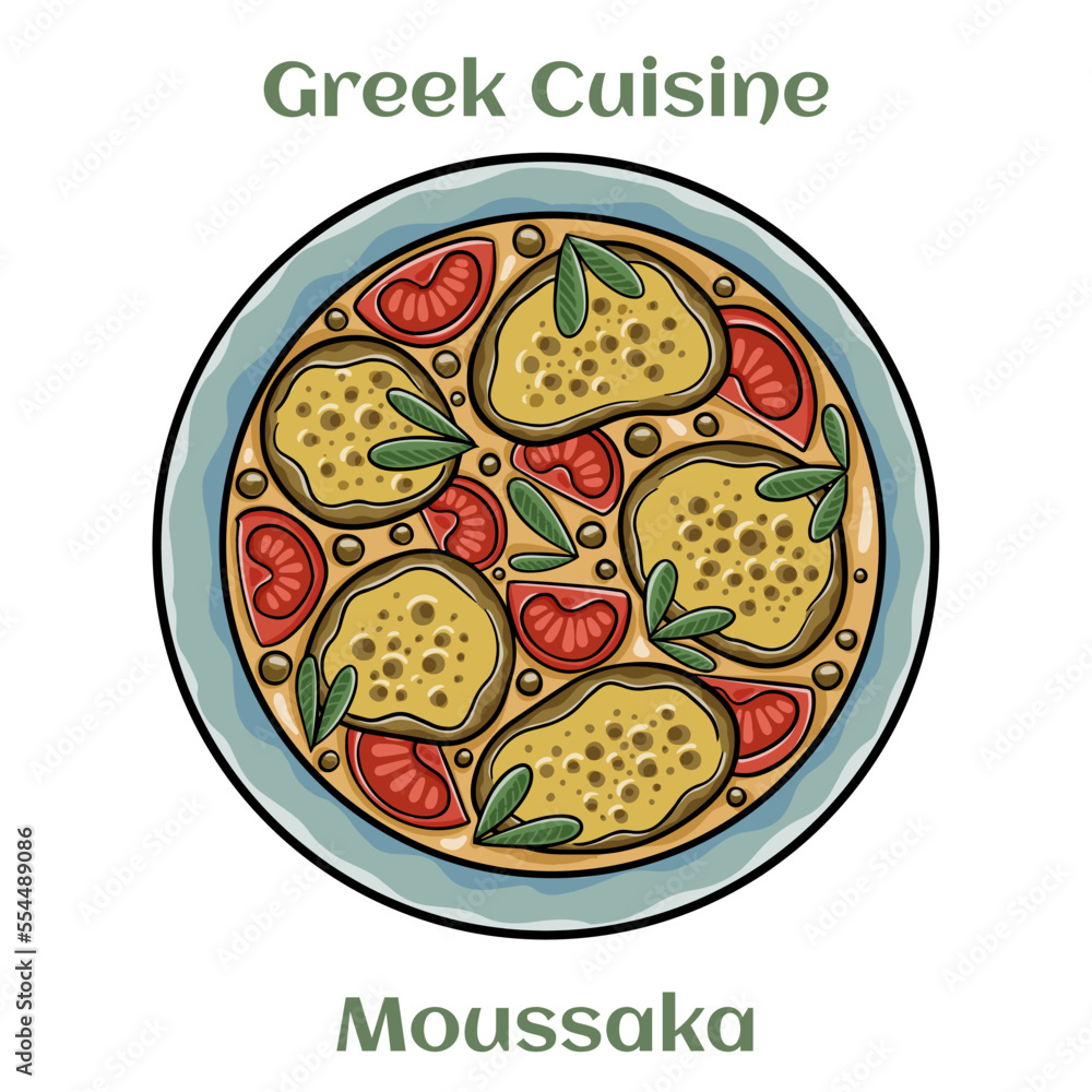 Traditional greek moussaka on white background. Isolated vector ...