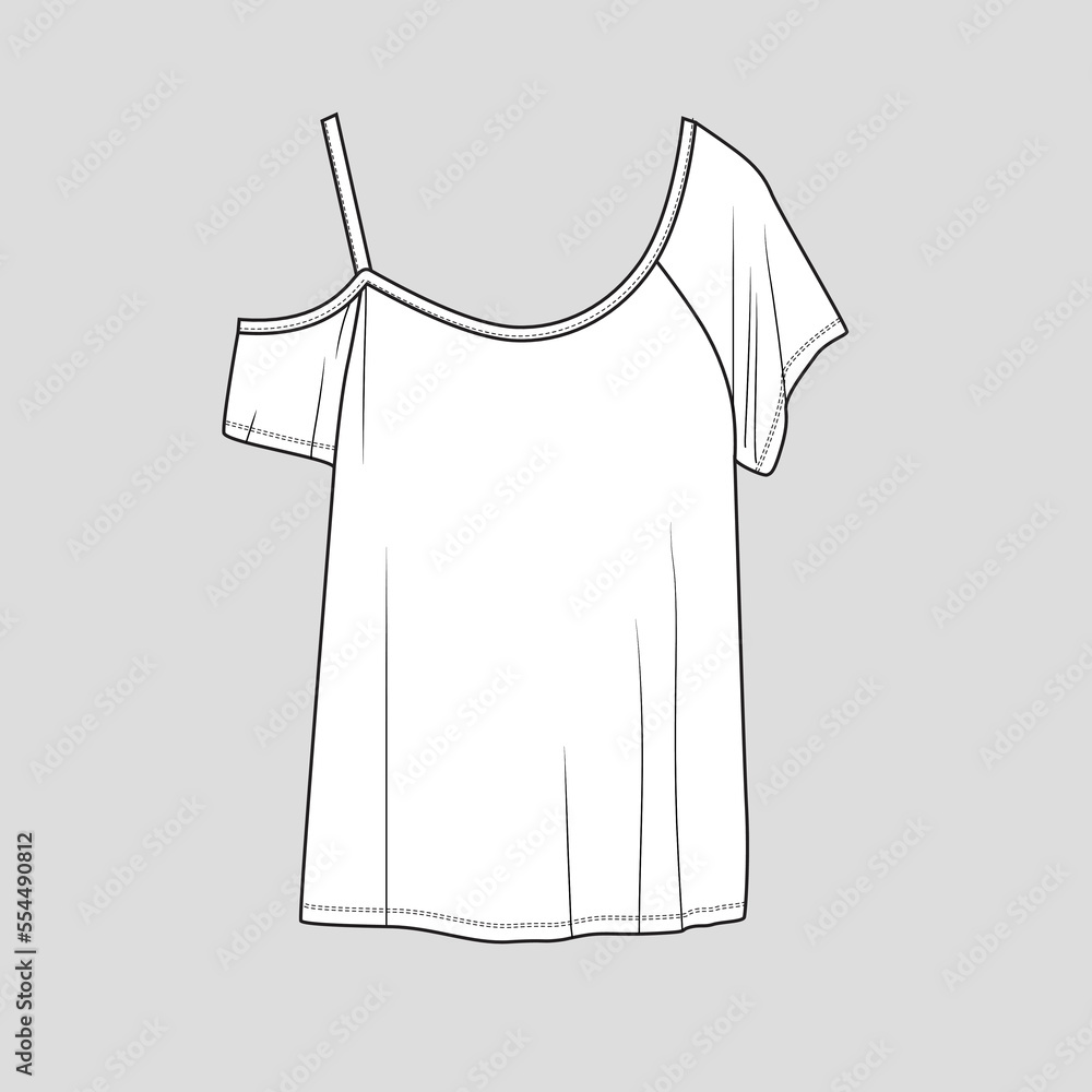 One Shoulder Strap Top Fashion flats sketch technical Drawing template ...