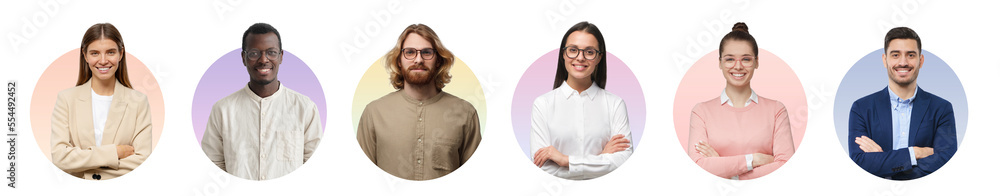 Collage of circles of business team faces of various people for userpic ...