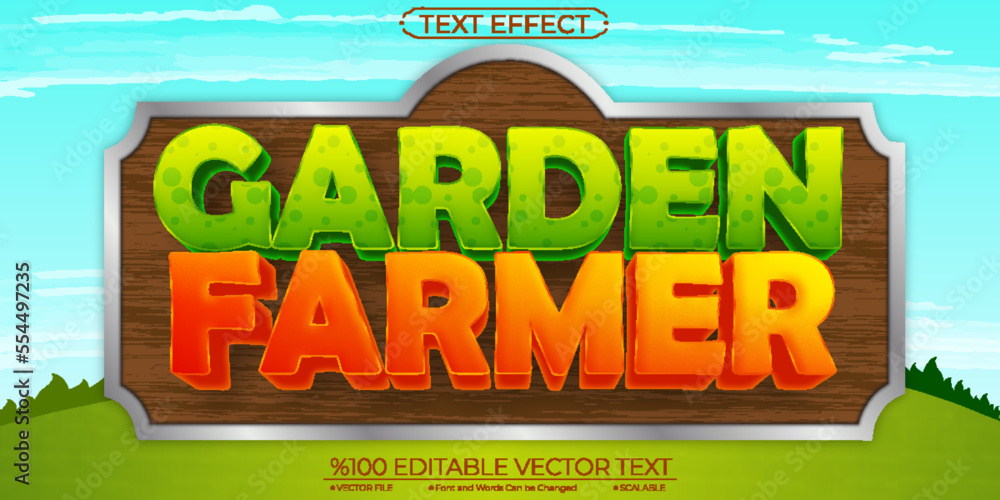 Cartoon Garden Farmer Editable and Scalable Vector Text Effect Stock ...