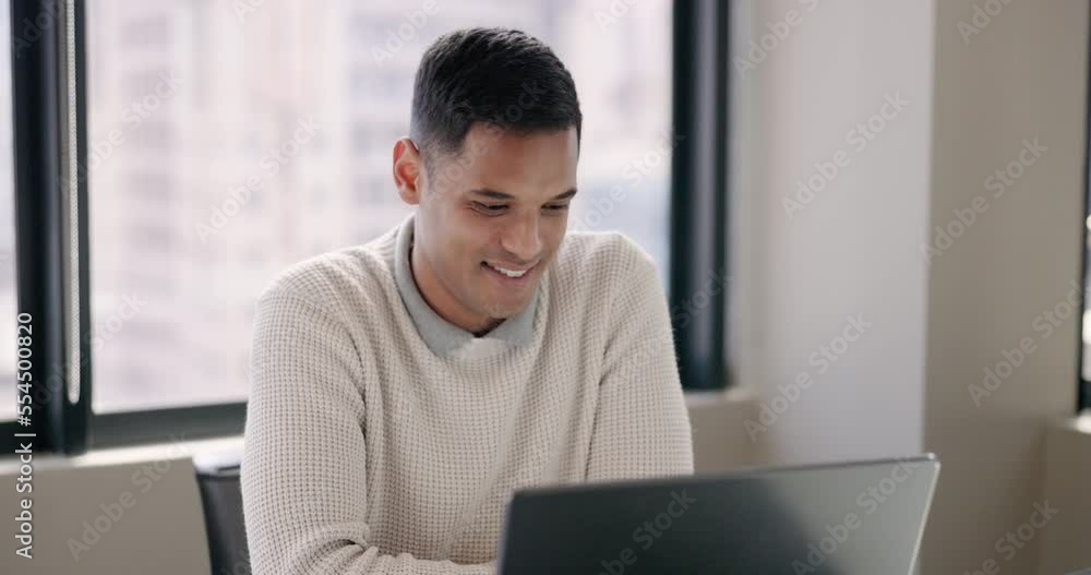 Laptop, business man and wave on video call, online meeting or video ...