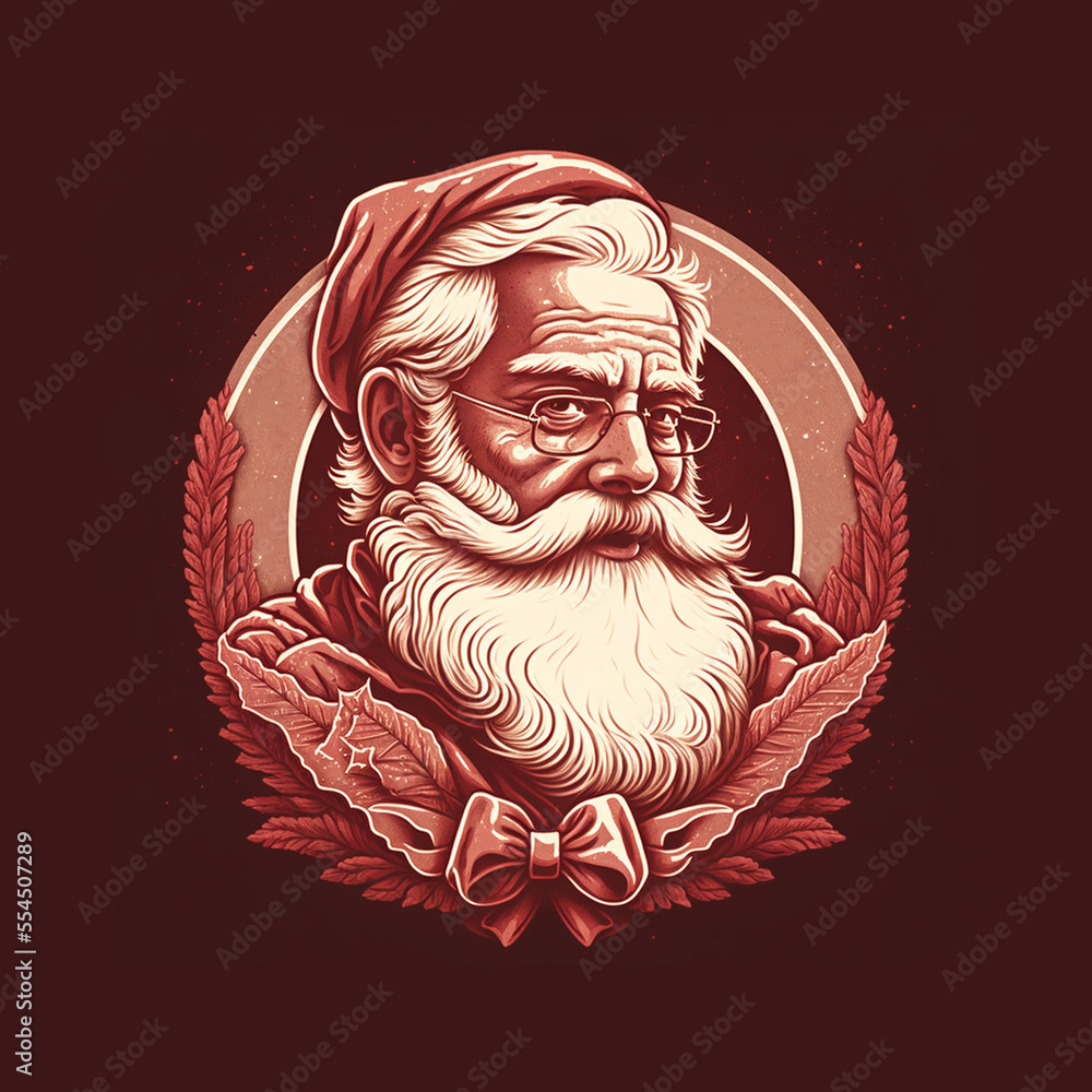 Vintage Christmas logo with stylish Santa Claus. Design of a Christmas ...