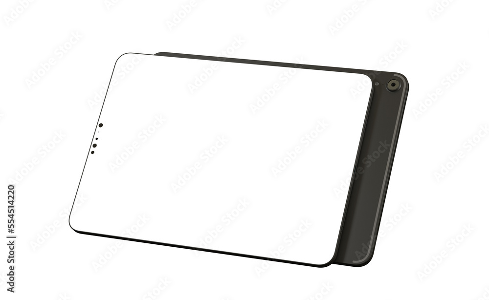 Blank screen realistic tablet frame, rotated position, side view, top ...