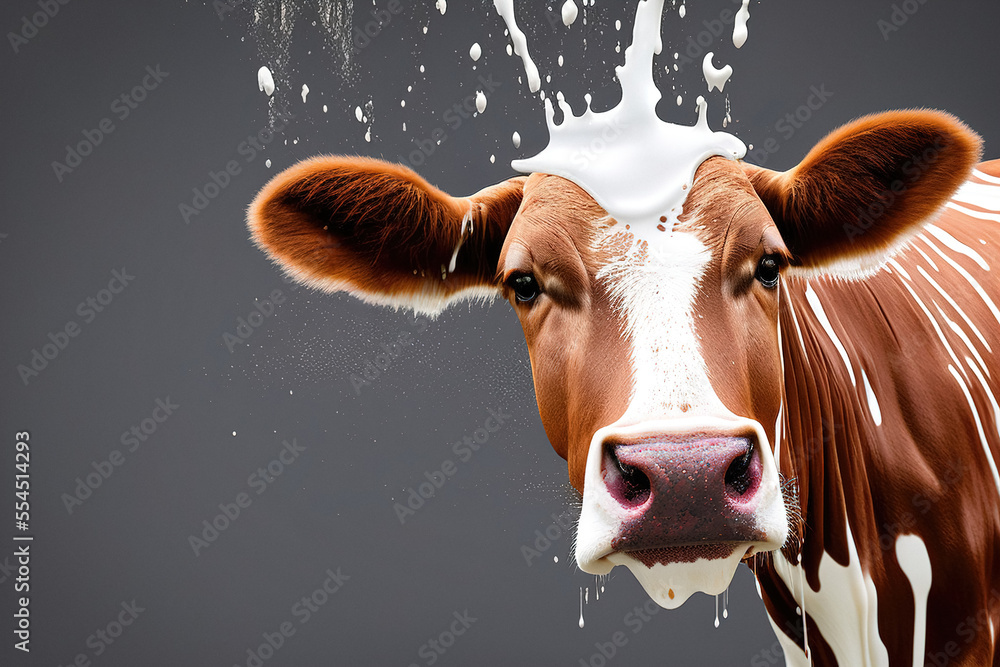Portrait of a cow dripping milk generative AI Stock Illustration ...