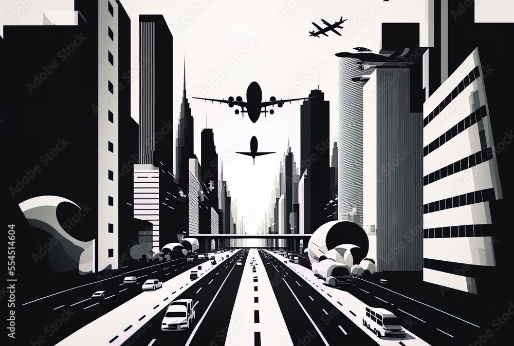 Black borders Illustration of infrastructure. large city highway Modern ...