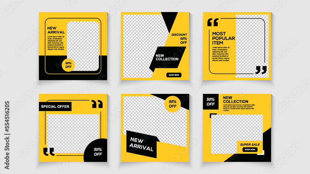 Set of Social Media Post, Blue dark and yellow background color with ...