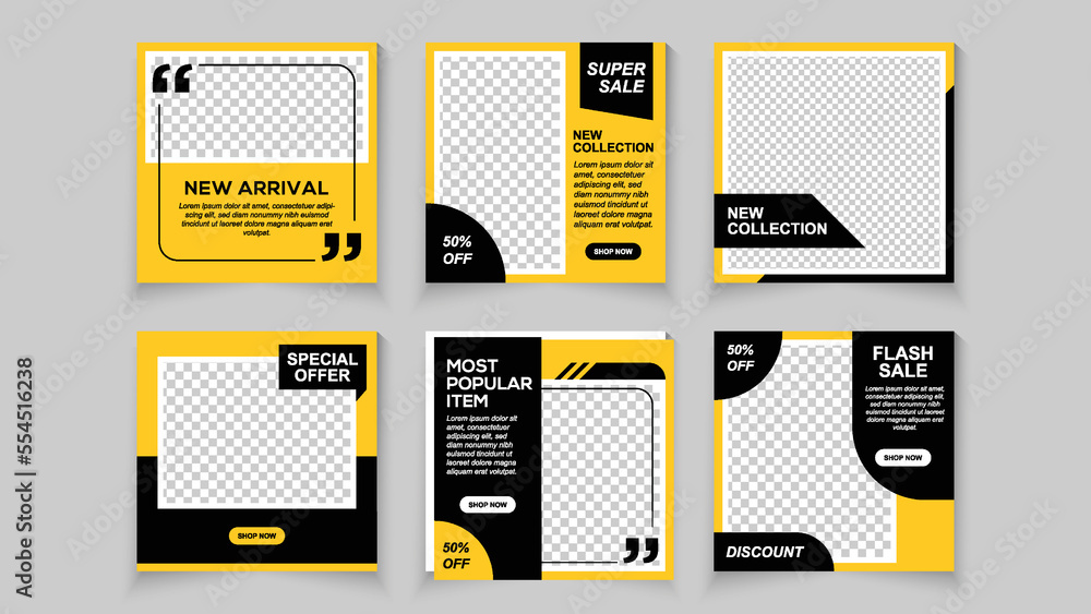Set of Social Media Post, Blue dark and yellow background color with ...