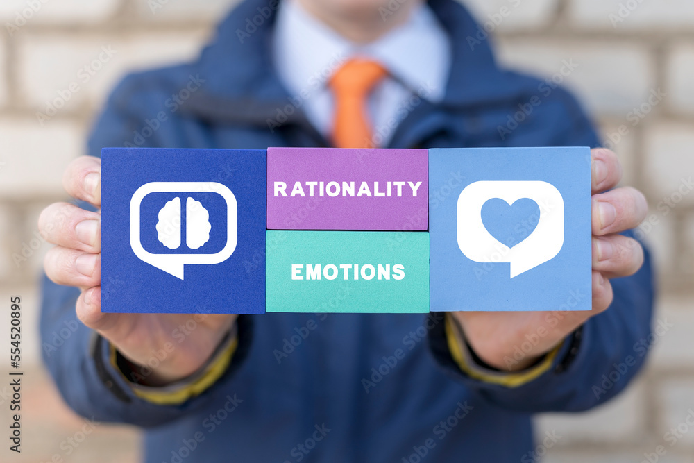 Concept of rationality and emotions. Mind and feelings. Brain and heart ...