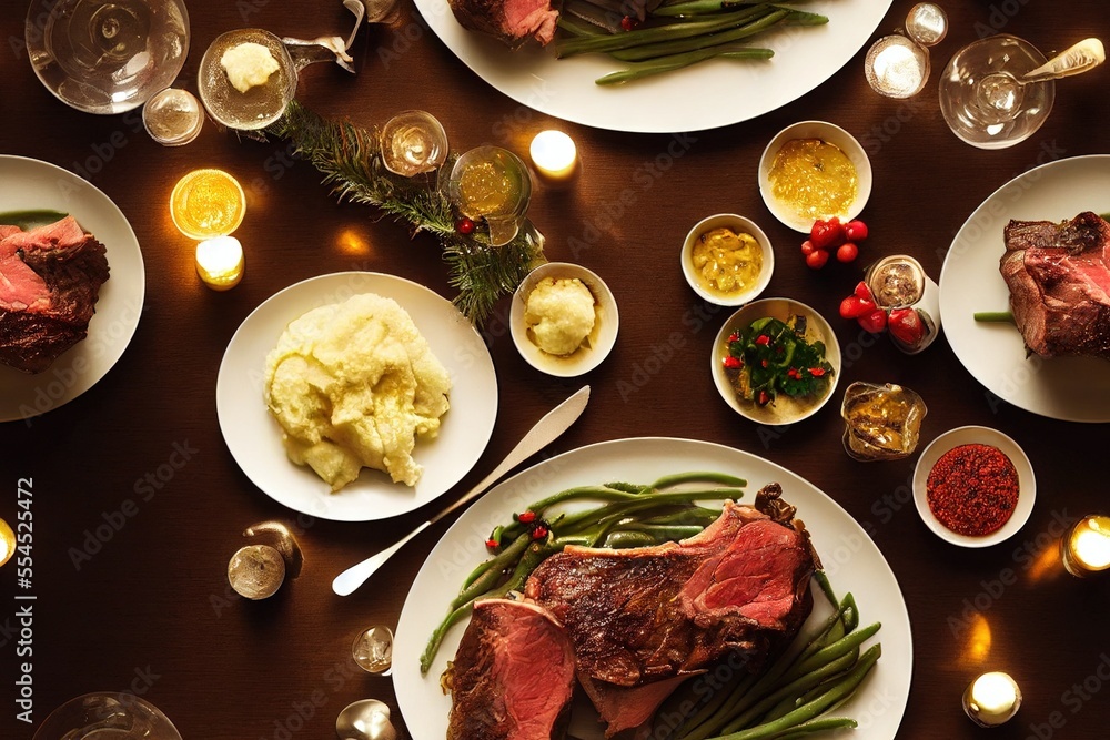 Christmas Prime Rib and Spiral Ham Dinner Seamless Texture Pattern ...