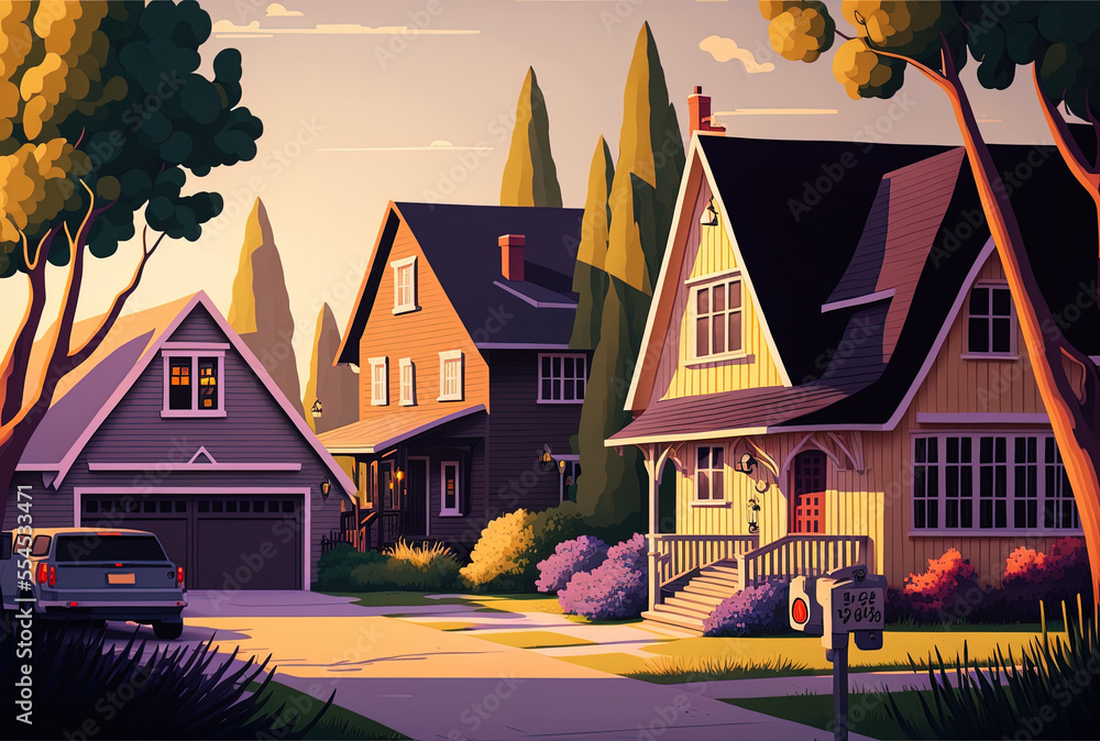 cottages in the suburbs, a home with a garage. Village homes are shown ...