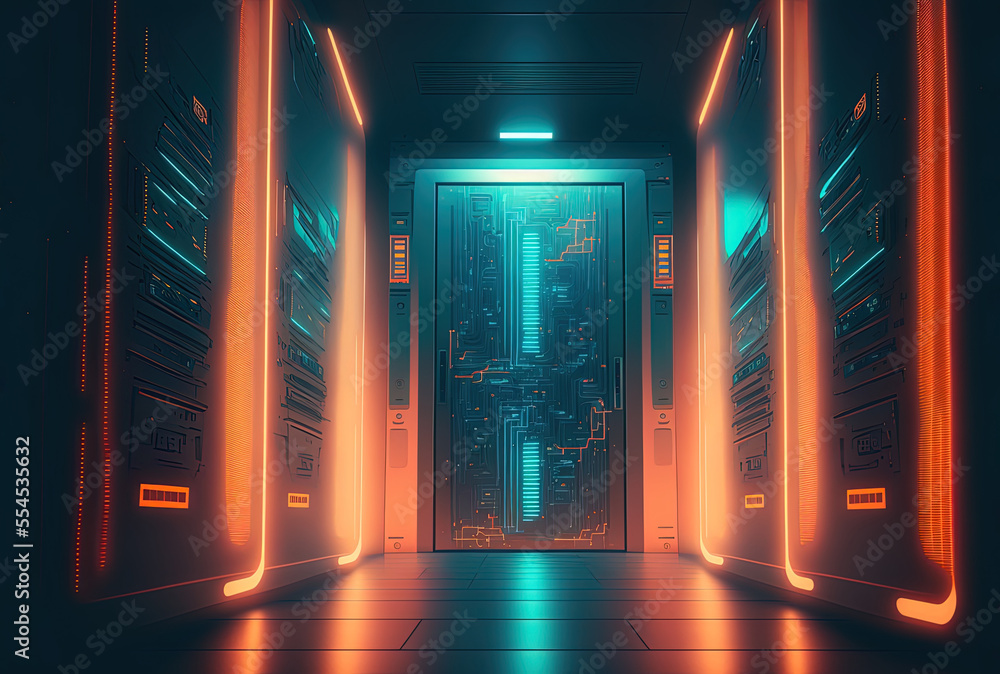 Concept of a server room, server chip, and data transport in the future ...