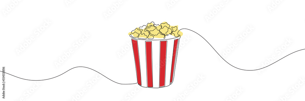 Popcorn in a cup continuous one line drawing. Vector ...