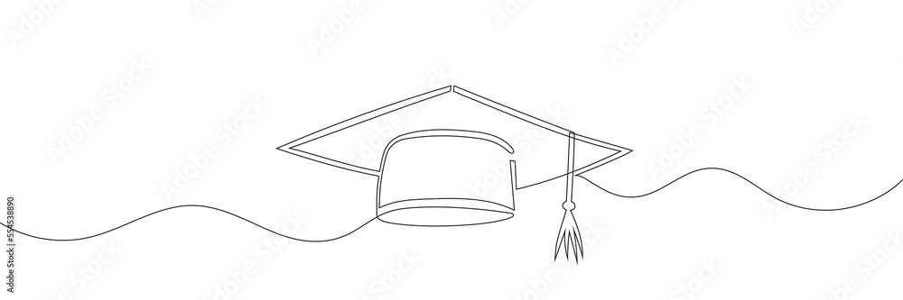Continuous line drawing of graduation cap isolated on white background ...