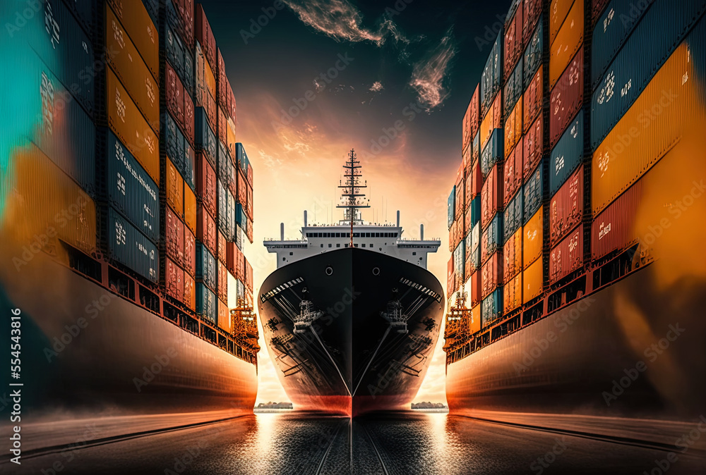 Background cargo in containers freight ships for import export business ...