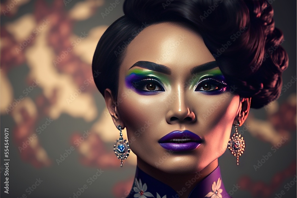 Gorgeous drag queen with a vibrant makeup and colorful hair, female ...