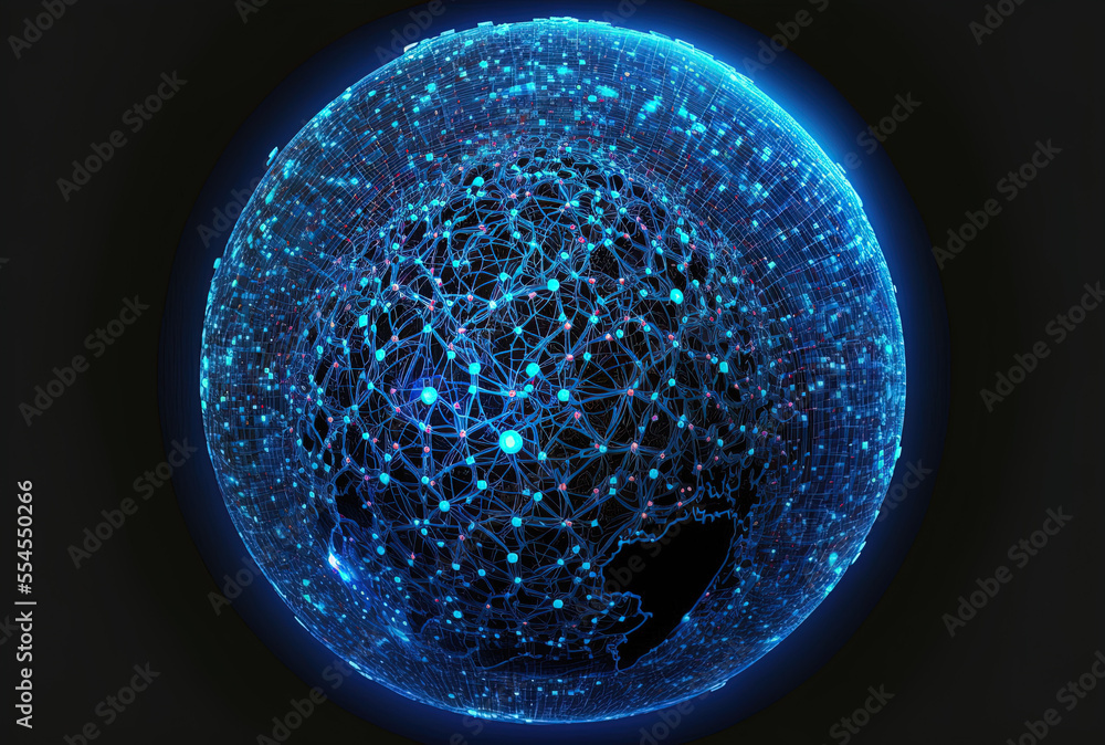 blue neon dot sphere Science and technology sphere of frame ...