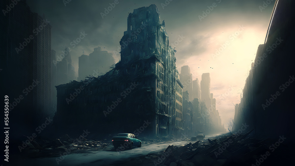 dark dystopian dead cityscape, neural network generated art. Digitally ...