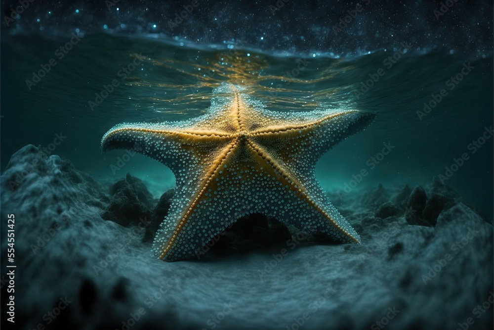 Sea stars are ancient marine animals. Decoration of the depth of the ...