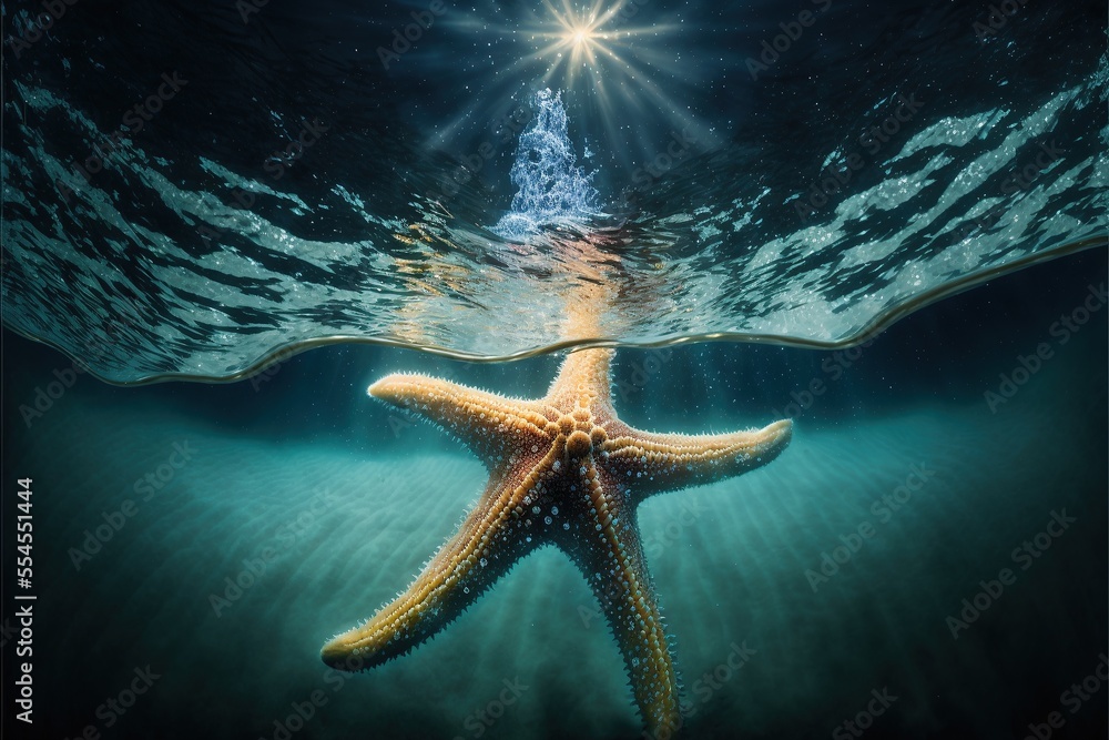 Sea stars are ancient marine animals. Decoration of the depth of the ...