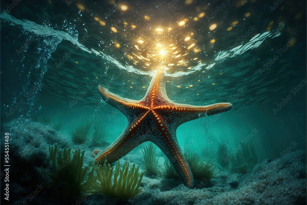 Sea stars are ancient marine animals. Decoration of the depth of the ...