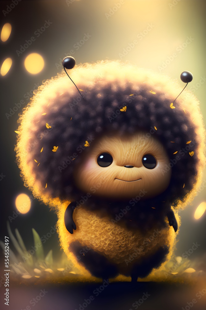 This illustration depicts an adorable bee with black power hair. The ...