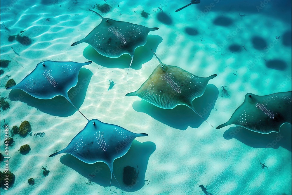 Marine fish, stingray. Unique deep inhabitants of the underwater world ...
