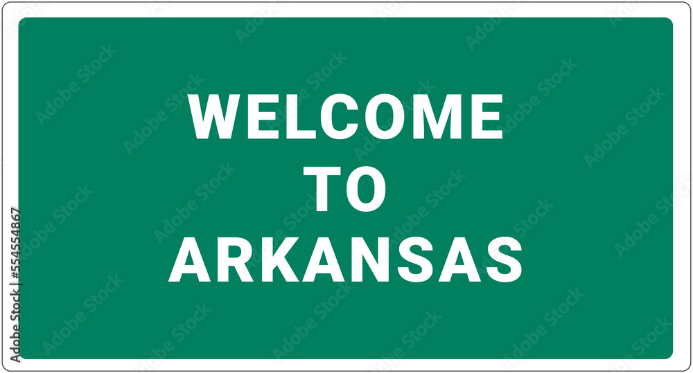 Welcome to Arkansas. Arkansas logo on green background. Arkansas sign ...
