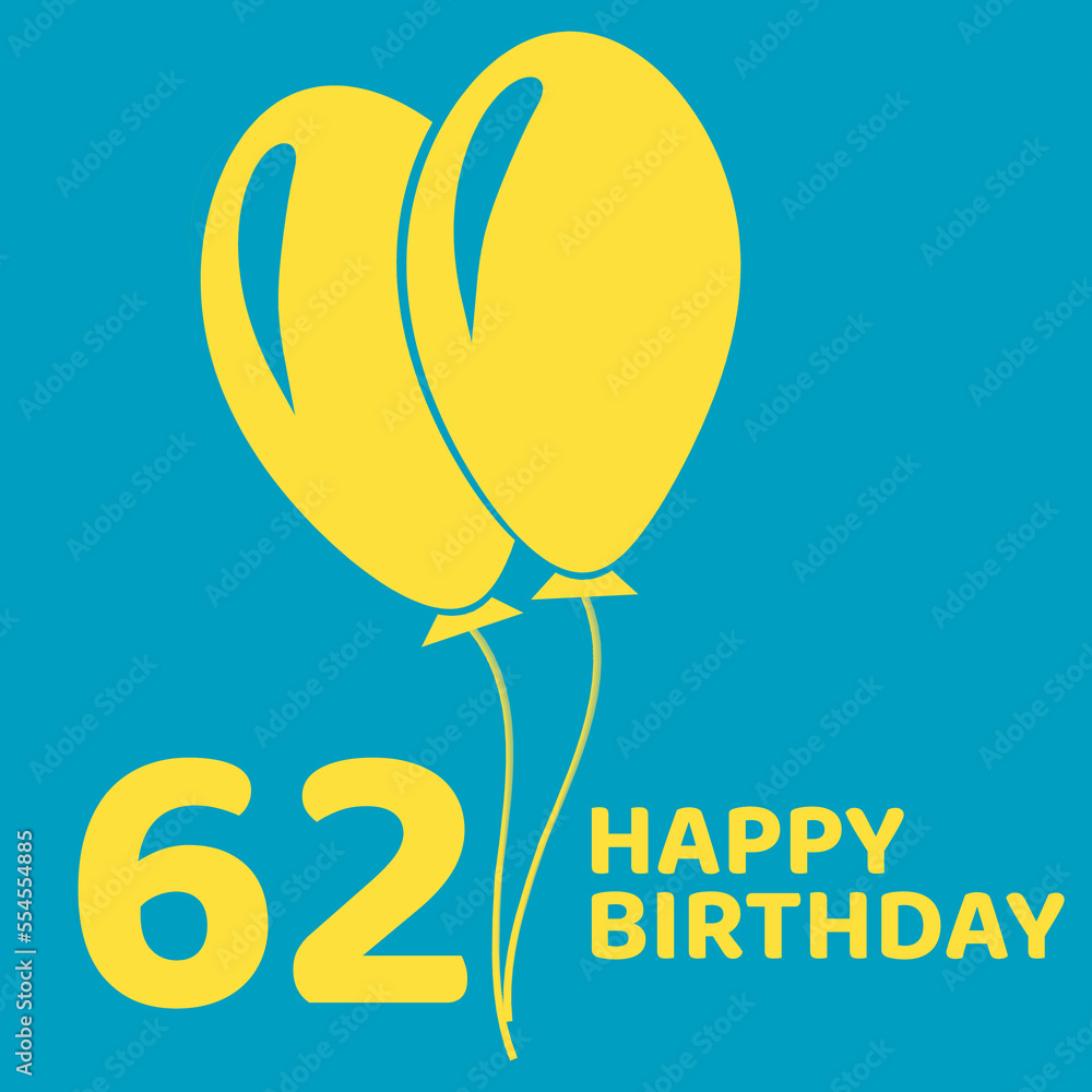 62 years logo. Square logo illustration with 62. Happy birthday text on ...