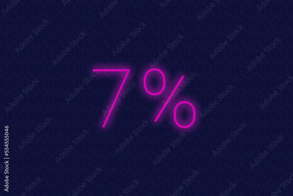 7% percent logo. seven percent neon sign. Number seven on dark purple ...