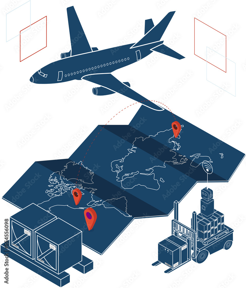3D isometric Logistics Supply Chain Management concept with description ...