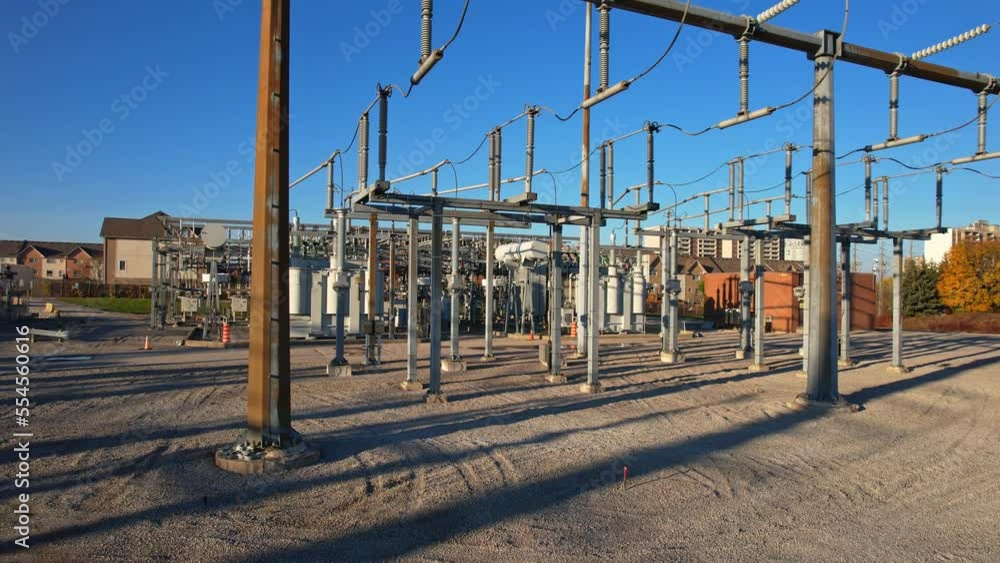 Electrical substation or electric grid of high voltage power lines and ...