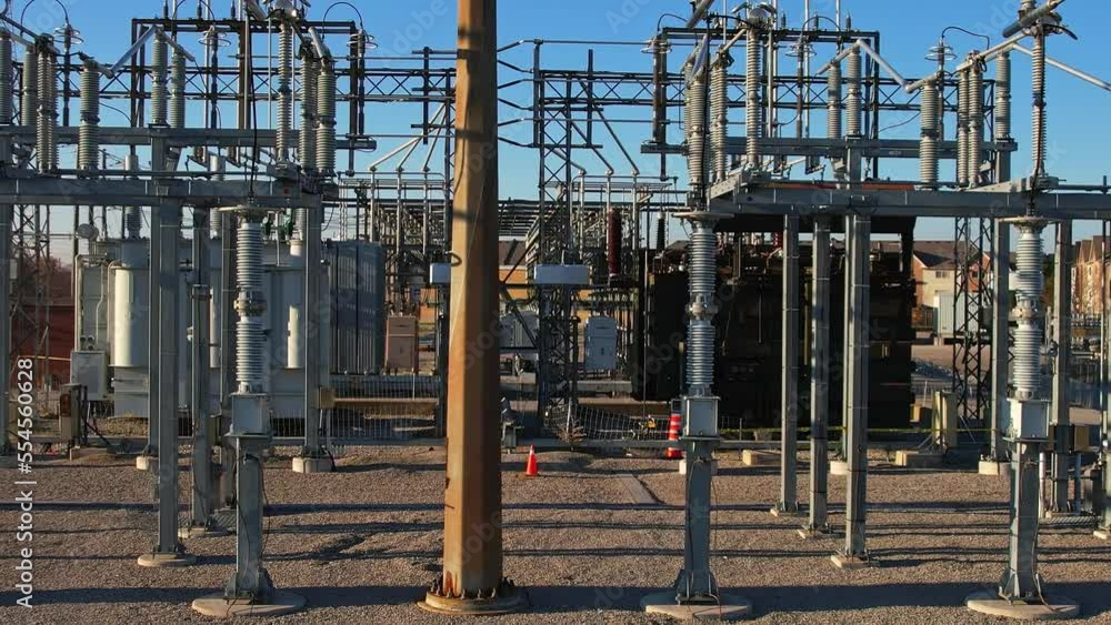 Electrical substation or electric grid of high voltage power lines and ...