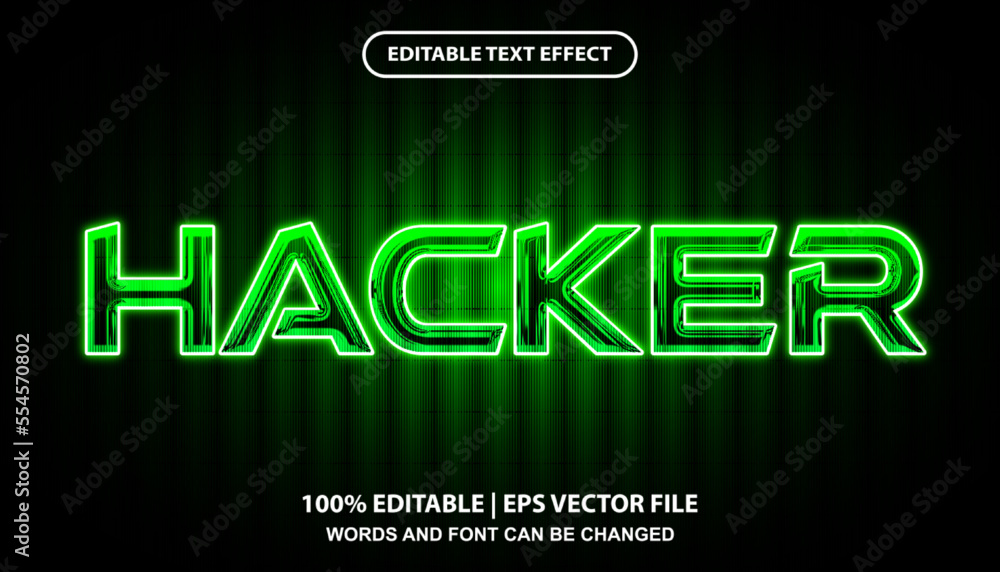 Hacker editable text effect template, glowing green neon light effect ...