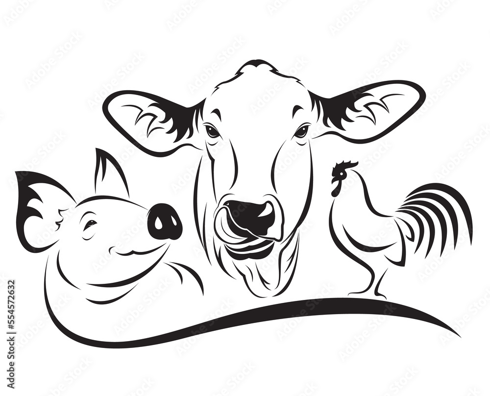Group of farm animal design isolated on transparent background. Cow ...