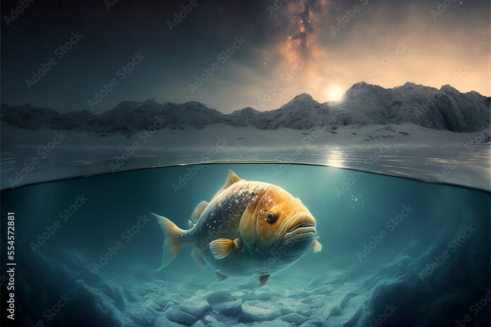 Alien fish on Titan, Saturn's moon. Alien life concept. Generative AI ...