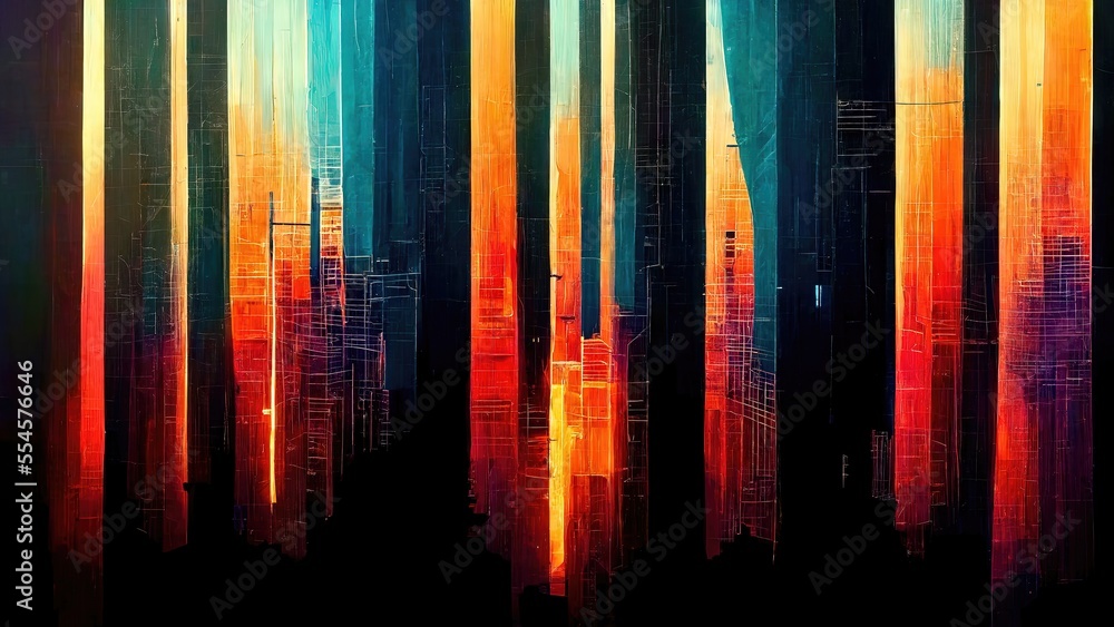 Retro and modern technicolor linear, futuristic CPU circuitry, abstract ...