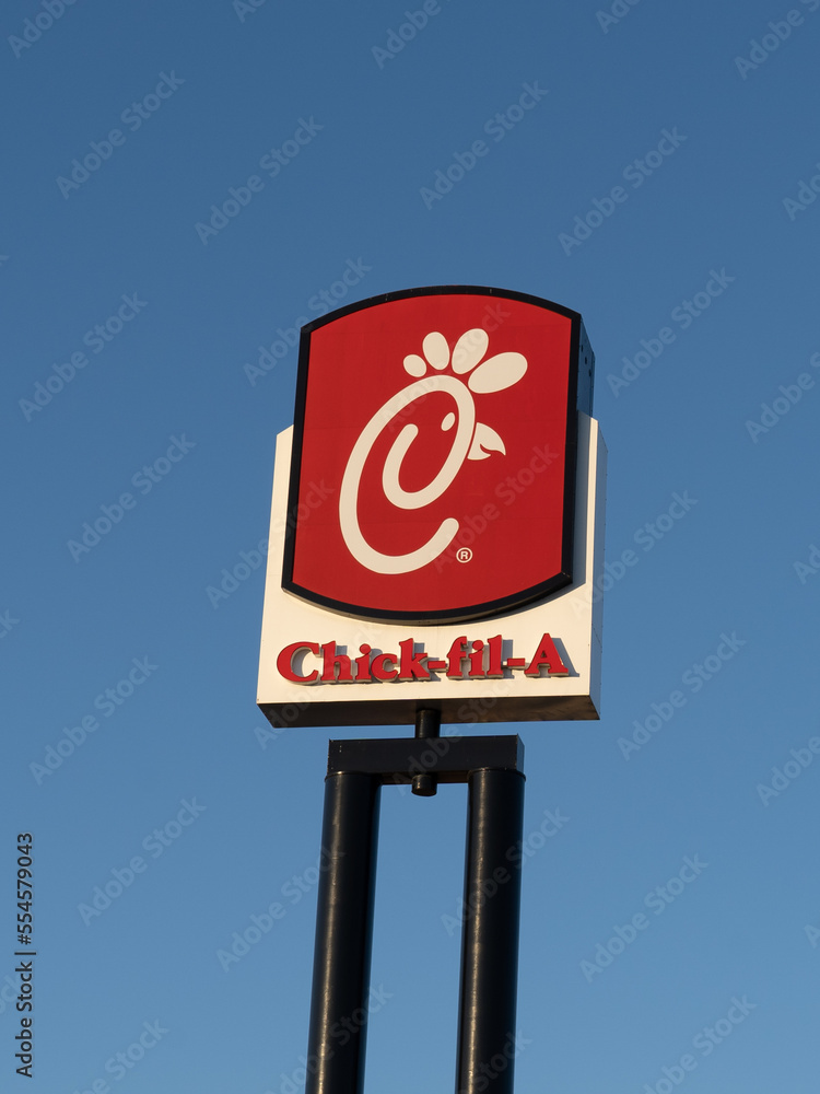 Austin, Texas, USA - March 18, 2022: A Chick-fil-A pole sign is shown ...