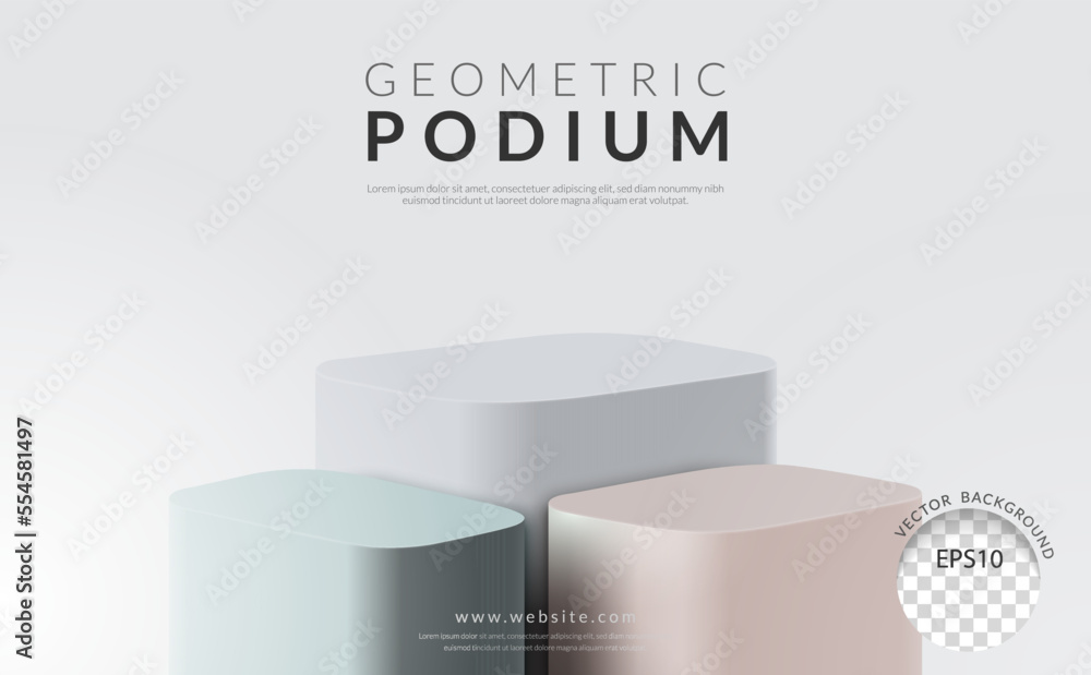 Geometric product display concept, Three step rectangle podium on white ...