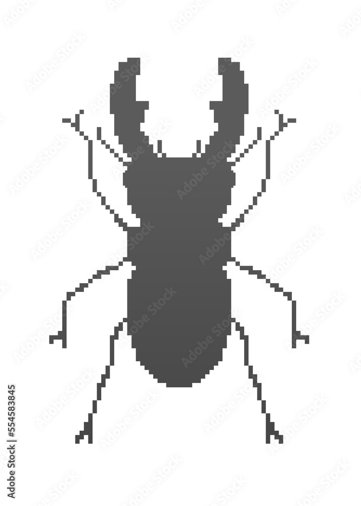Stag Beetle Silhouette in Pixel Art ilustração do Stock | Adobe Stock