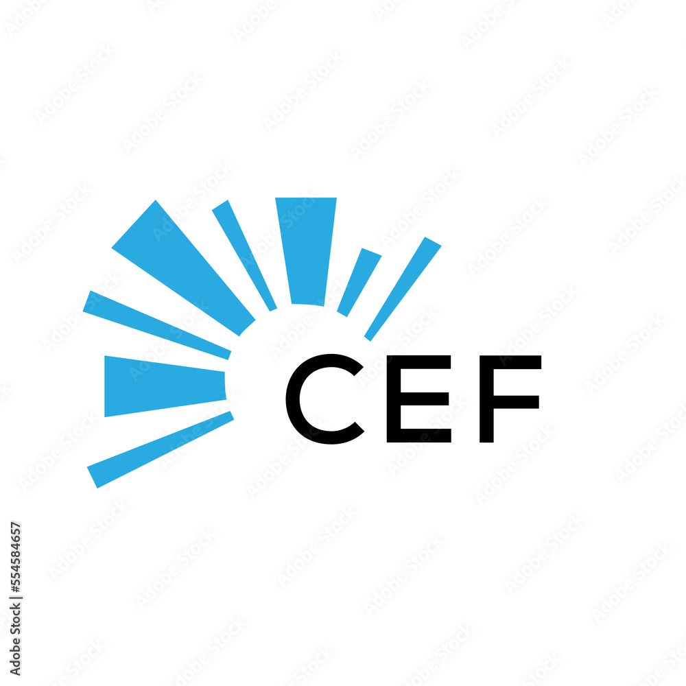 CEF letter logo. CEF blue image on white background and black letter ...