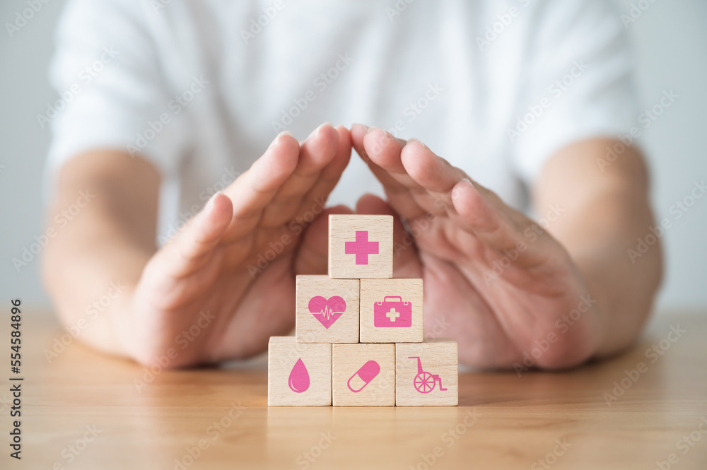 Hand protect wood block stacking with icon healthcare medical ...