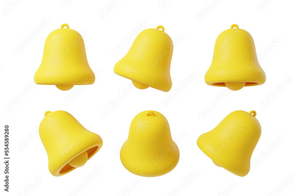 3D set of notification bell icon on white background. 3d snotification ...
