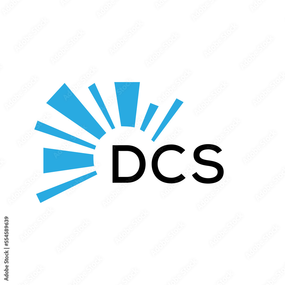 DCS letter logo. DCS blue image on white background and black letter ...
