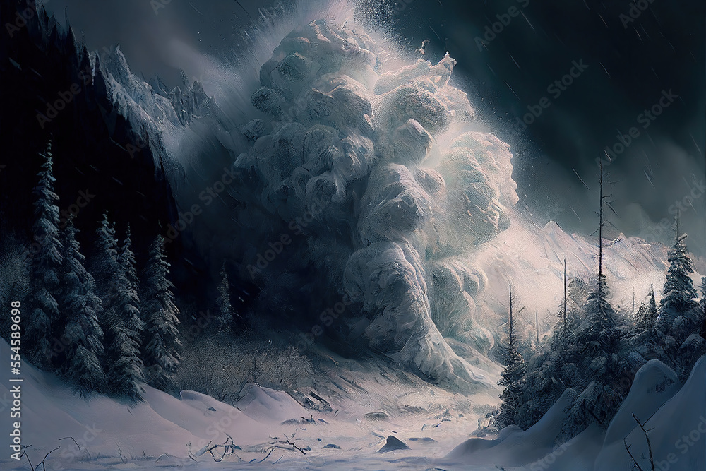 Generative AI : a massive avalanche on at an Alpine mountain Stock ...
